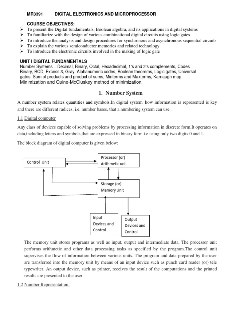 Mr3391 Demp Unit I | PDF | Subtraction | Binary Coded Decimal