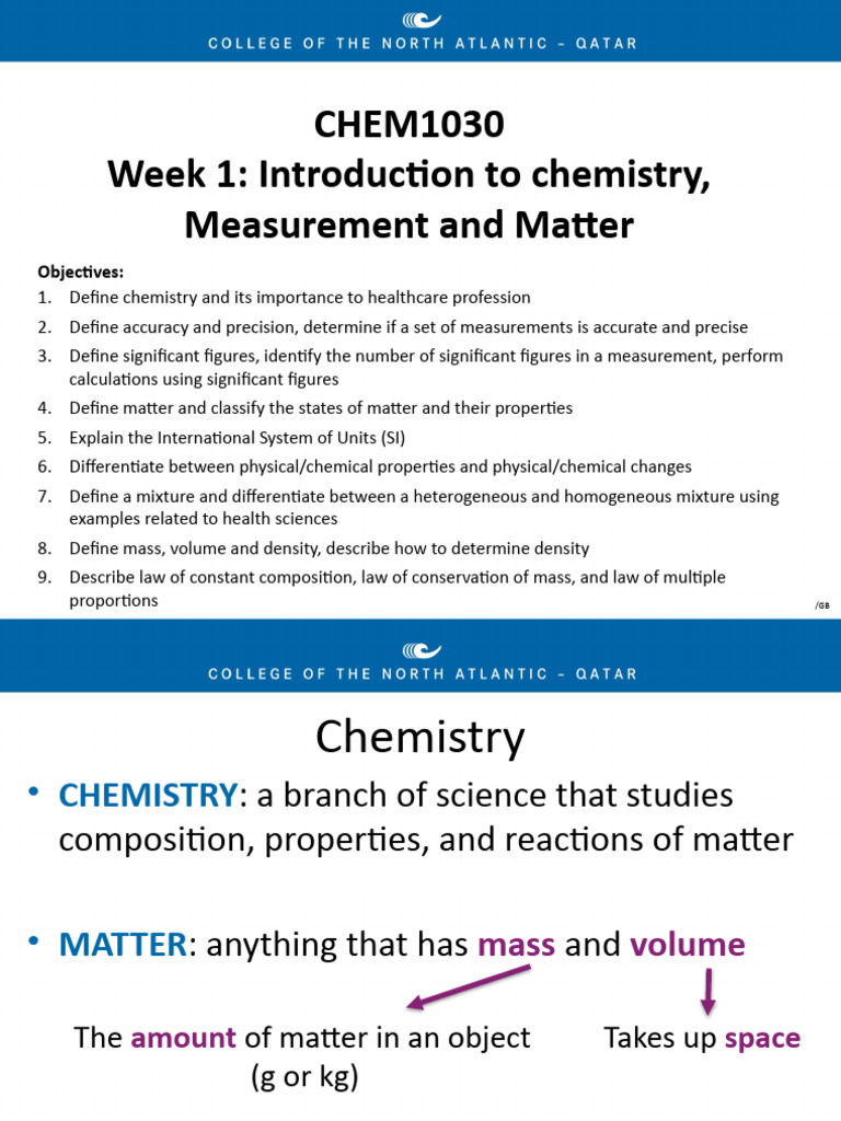 Week 1 - Introduction To Chemistry, Measurement and Matter | PDF ...
