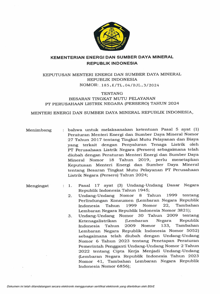 Kepmen ESDM No 185 K 2024 TMP 2024 | PDF