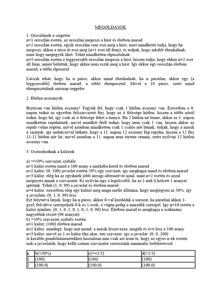 ELTE Fejtörők Megoldások | PDF