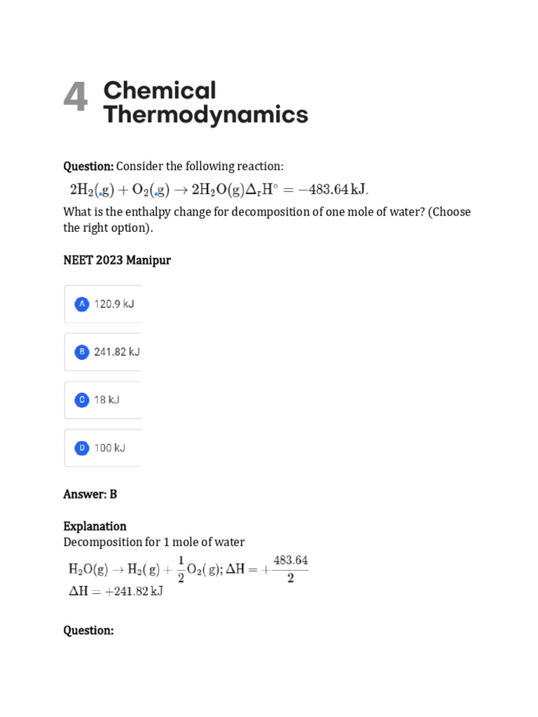 Chemical Thermodynamics Pyqs Neet | Download Free PDF | Scientific Phenomena | Mechanics