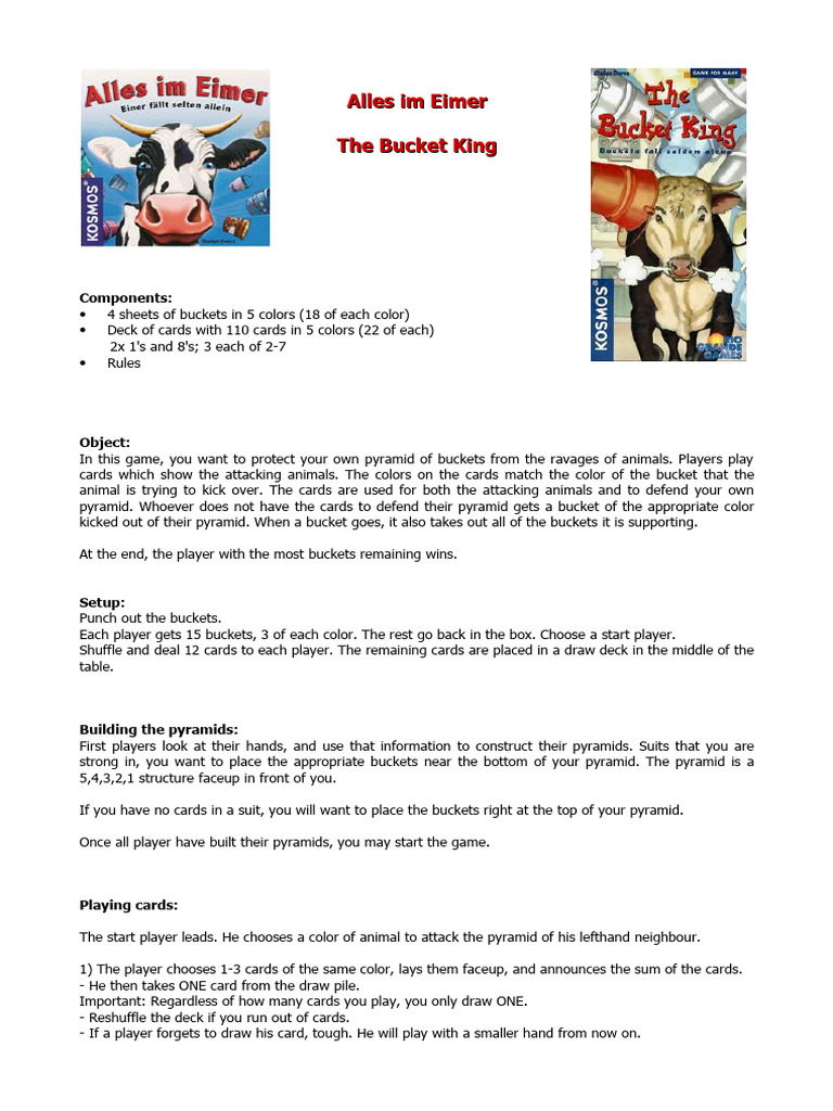 The Bucket King Game Instructions | PDF | Playing Cards | Board Games