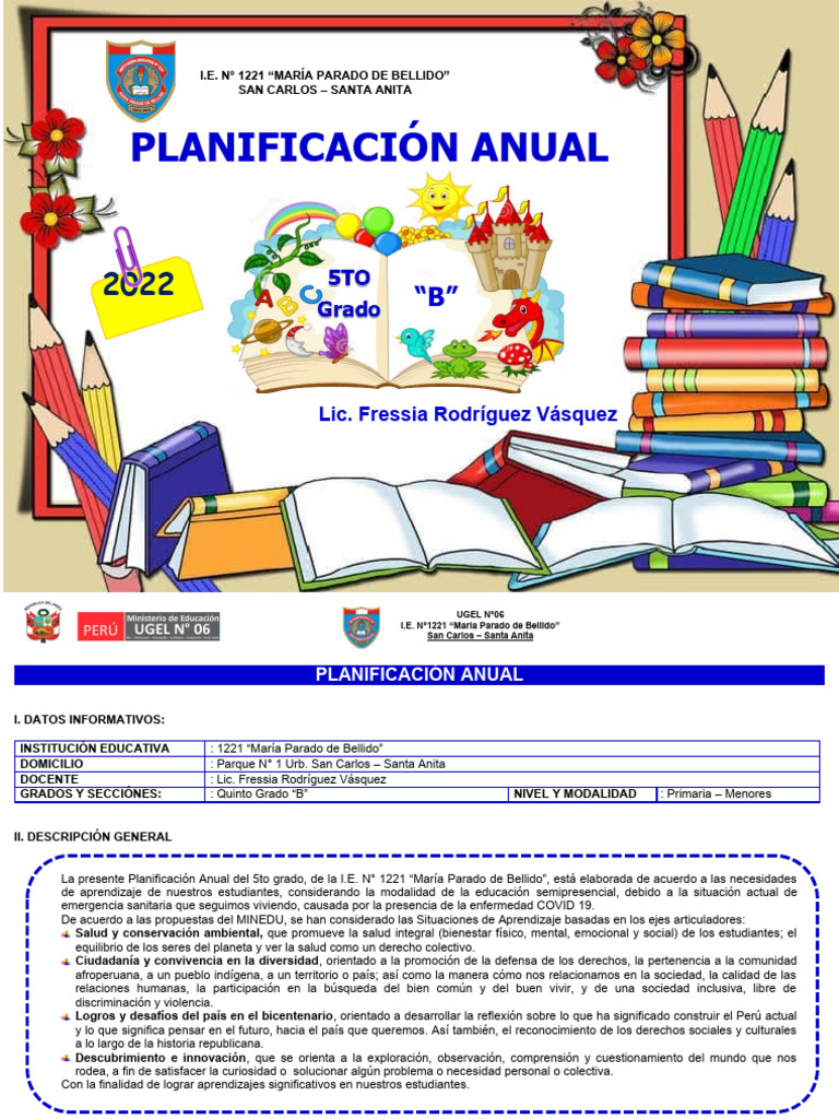 Planificación Anual - 5to Grado | PDF | Pensamiento | Evaluación