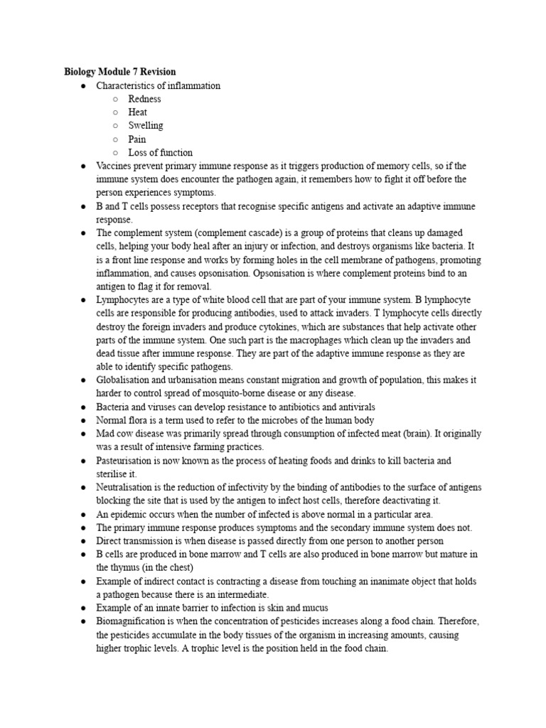 Biology Module 7 Revision notes | PDF | Immune System | Adaptive Immune ...