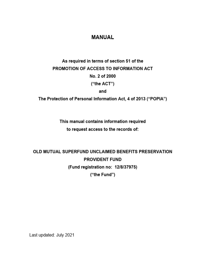 PAIA Manual - SuperFund UBF Prov Updated July 2021 Final | PDF ...