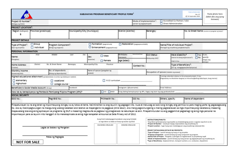 TSSD EFIS02 003 Rev07 Beneficiary Profile Form | PDF
