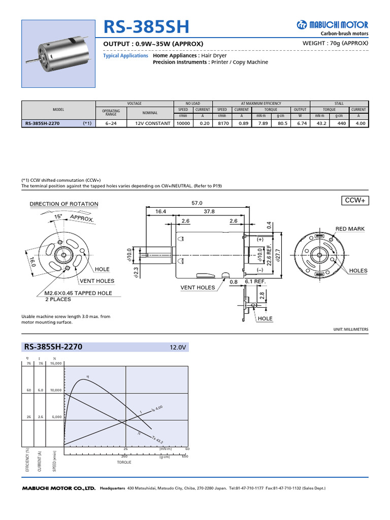 RS 385SH Mabuchi | PDF | Electricity | Manufactured Goods