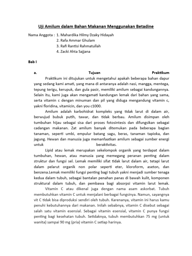 Praktikum Biologi Kandungan Amilum Lemak Dan Vitamin C | PDF