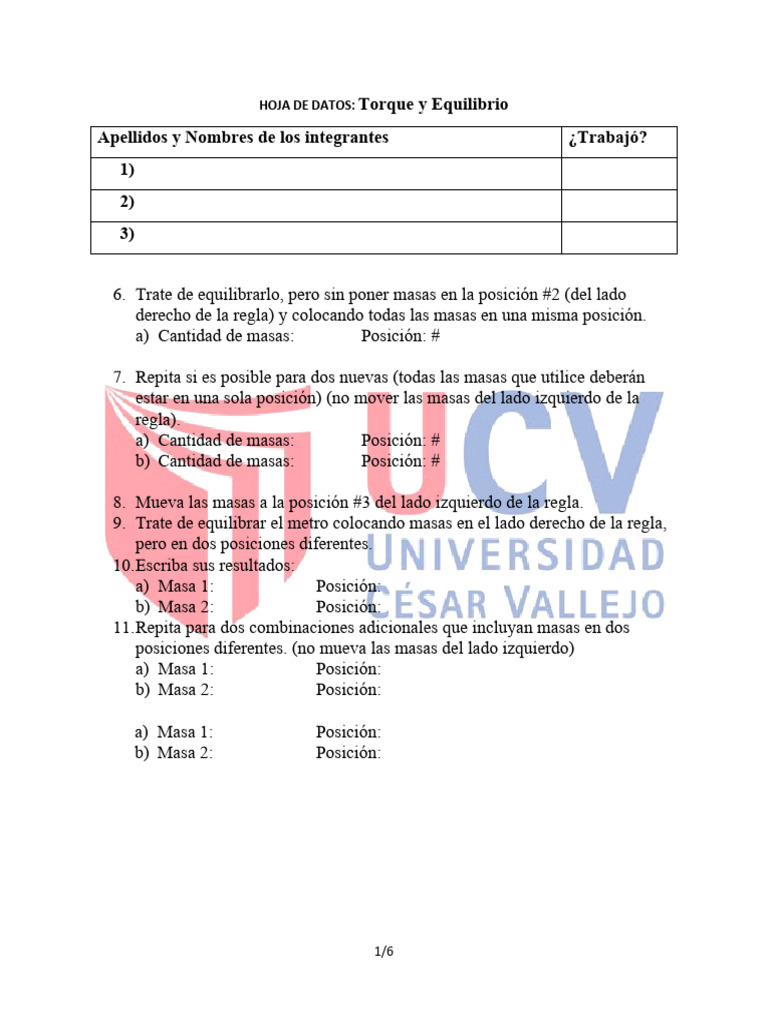 Guía Práctica de Torque y Equilibrio | PDF | Masa