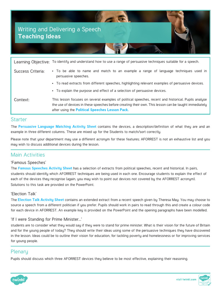 Persuasive Techniques in Political Speeches | PDF | Persuasion ...