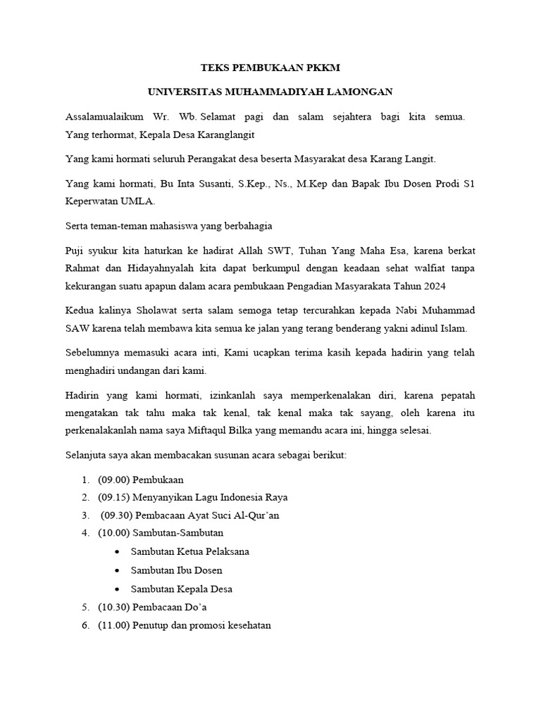 Pembukaan PKKM Universitas Muhammadiyah | PDF | Seni | Agama ...