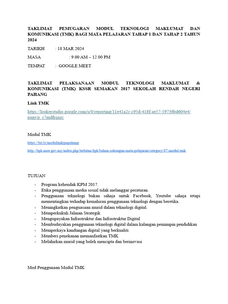 Minit Curai Bengkel TMK 2024 | PDF