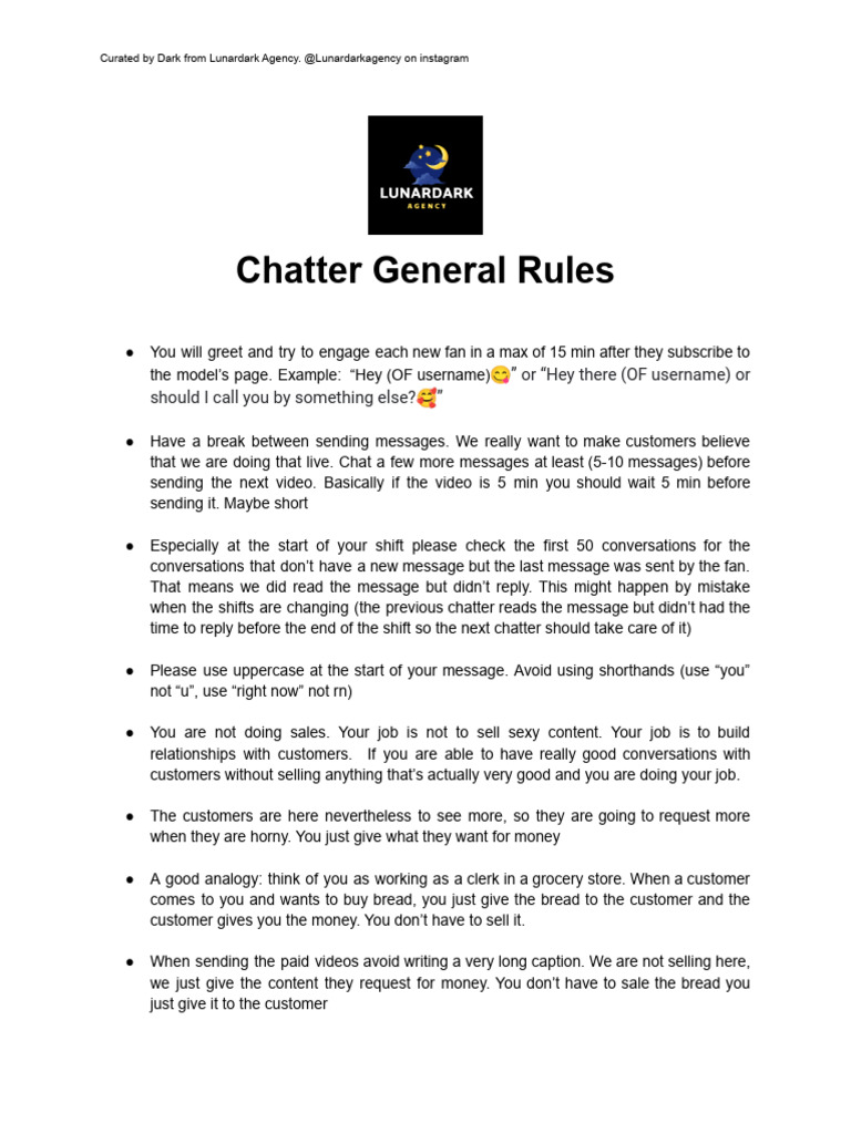 Lunardark Agency Chatter Guidelines | PDF