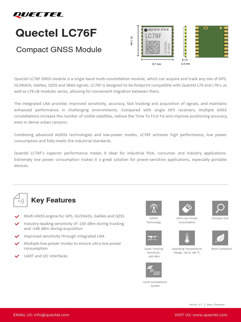 Quectel LC76F GNSS Specification V1.2 | PDF | Wireless | Geomatics