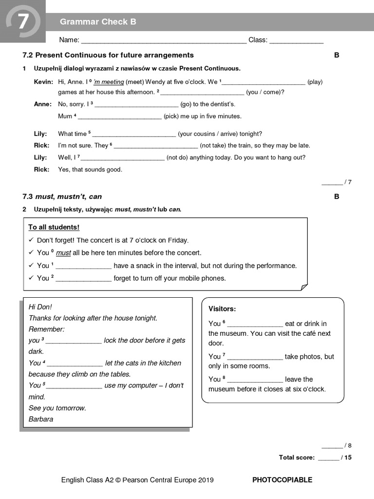 EC - A2 - Tests - Grammar Check 7B | PDF