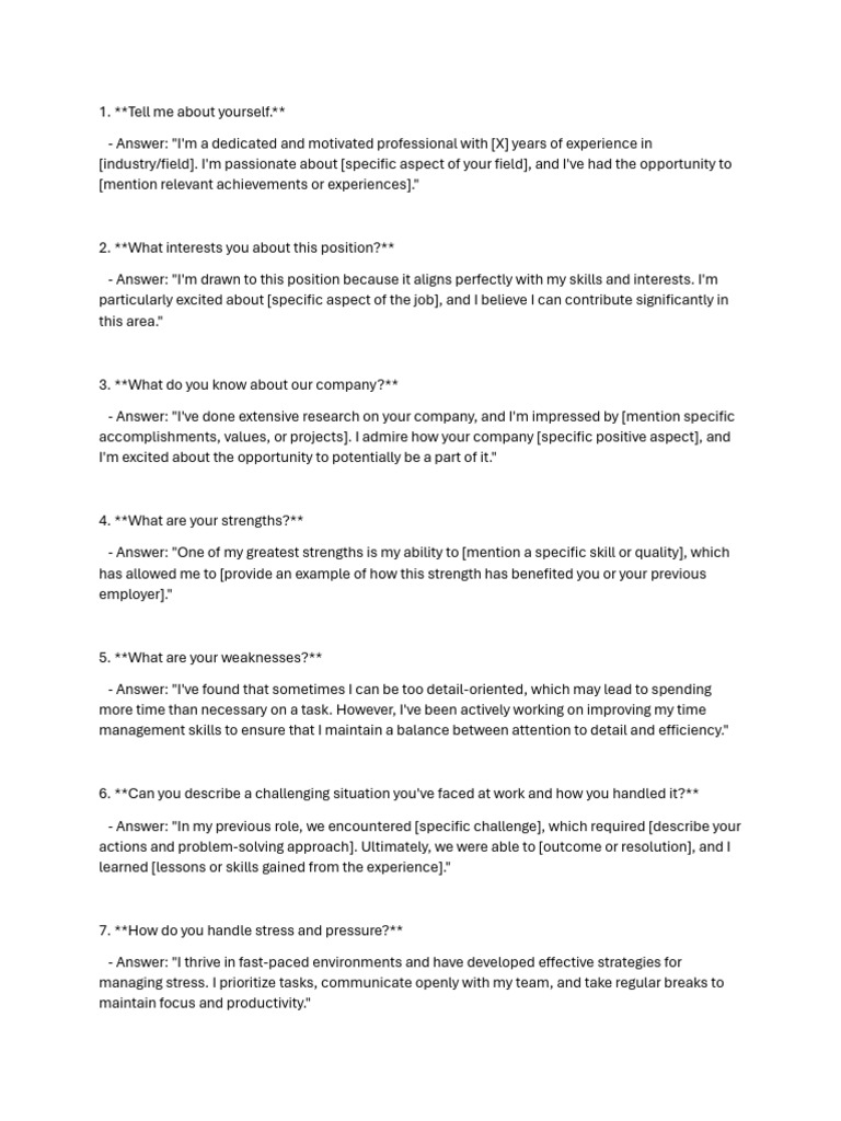 50 job interview questions and answers | PDF | Goal | Collaboration