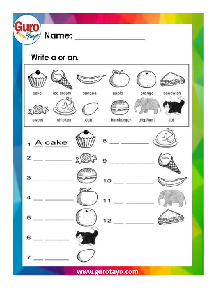 A or An Worksheets | PDF