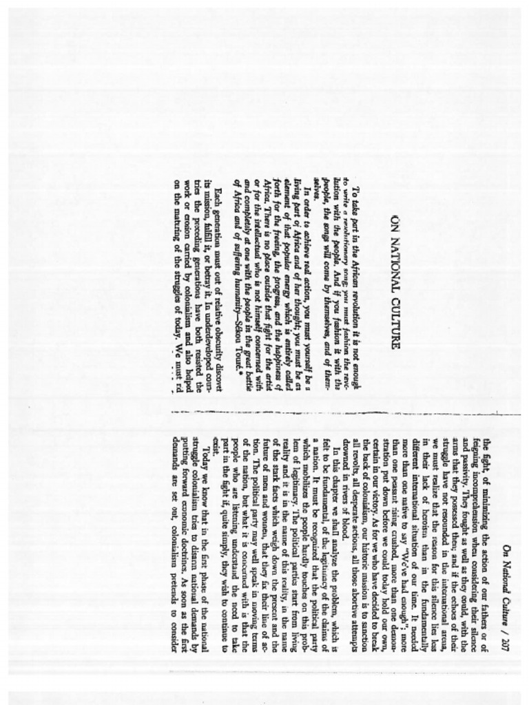 Franz Fanon On National Culture | PDF