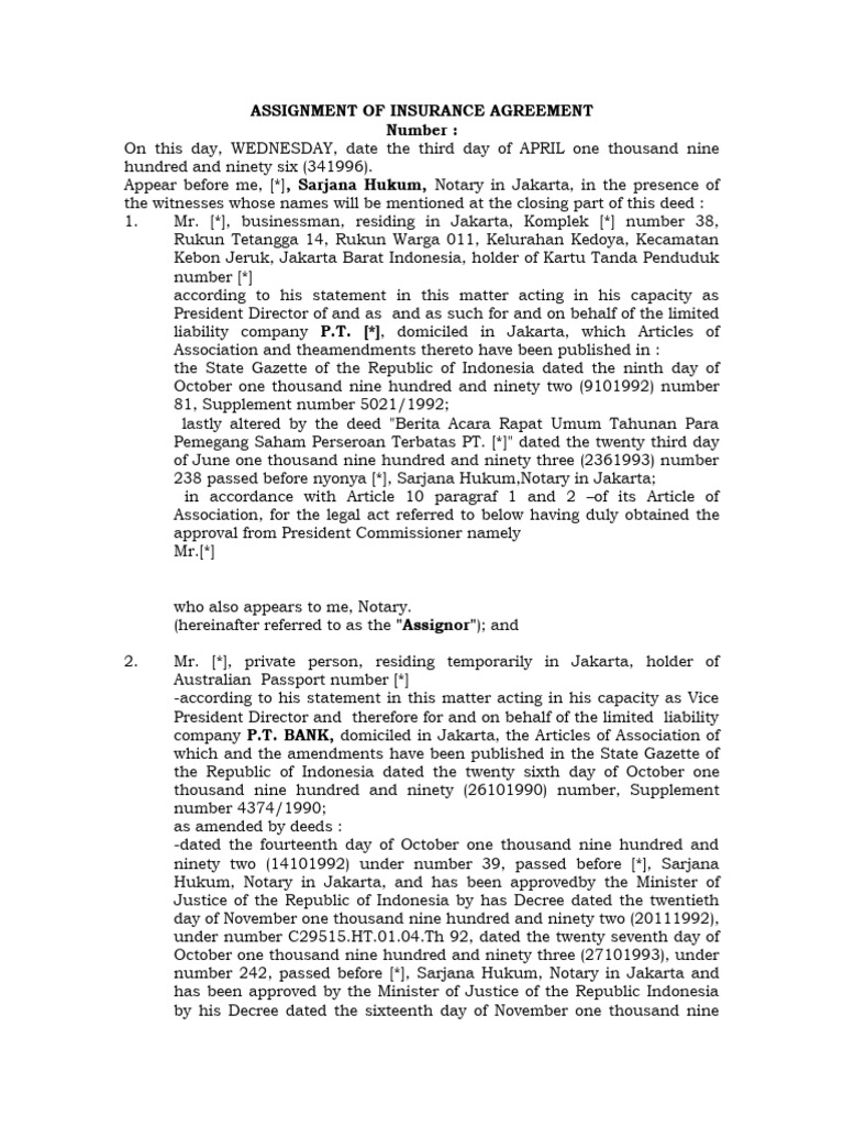 Assignment of Insurance Agreement | Download Free PDF | Assignment (Law ...