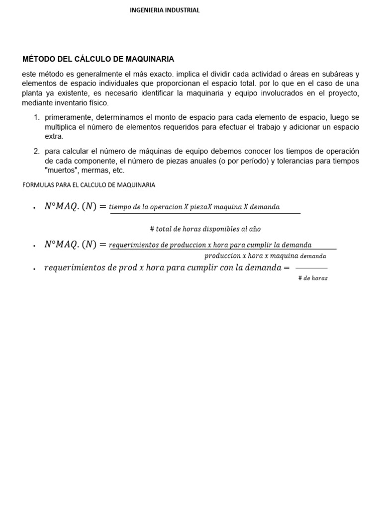 Calculo de Requerimiento de Maquinaria | PDF | Procesos de negocio | Producción y fabricación