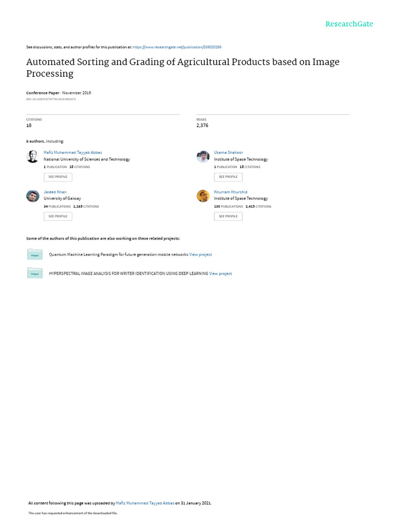 Automated Sorting and Grading of Agricultural Products Based On Image Processing | PDF ...