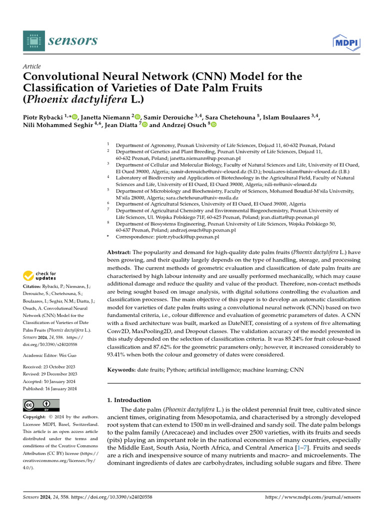 Convolutional Neural Network Cnn Model For The Classification Of Varieties Of Date Palm Fruits
