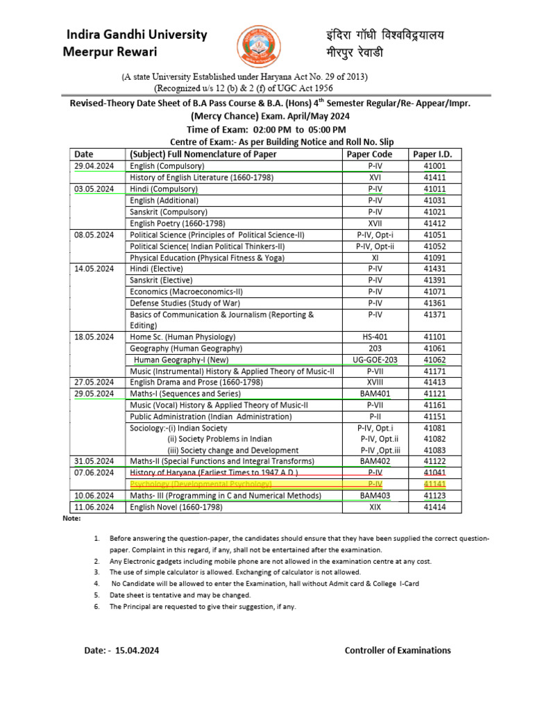 Revised-Theory Date Sheet of B.A Pass Course & B.A. (Hons) 4th Sem ... Revised-Theory Date Sheet of B.A Pass Course & B.A. (Hons) 4th Sem ...