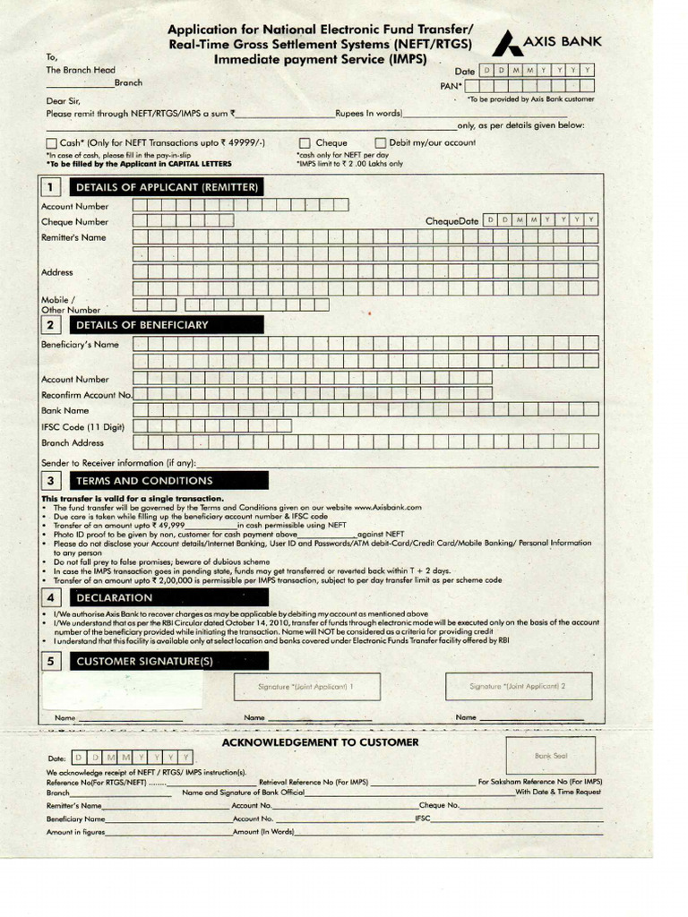 Axis RTGS Silp | PDF