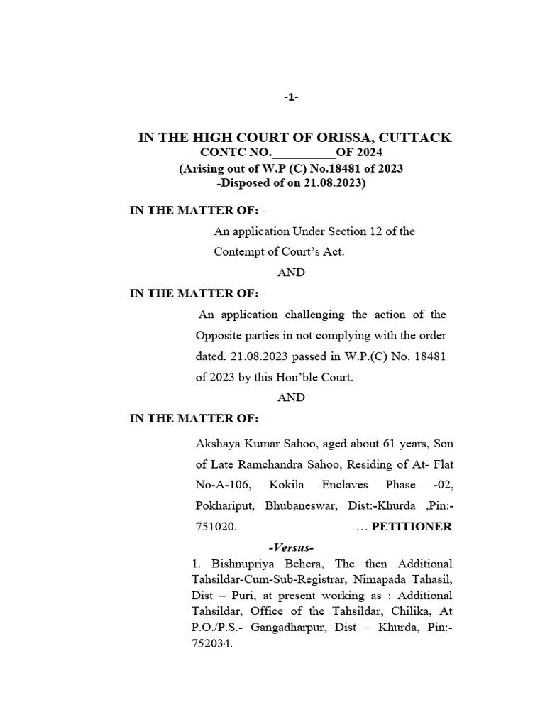 Contempt Application in Orissa High Court | PDF | Contempt Of Court ...
