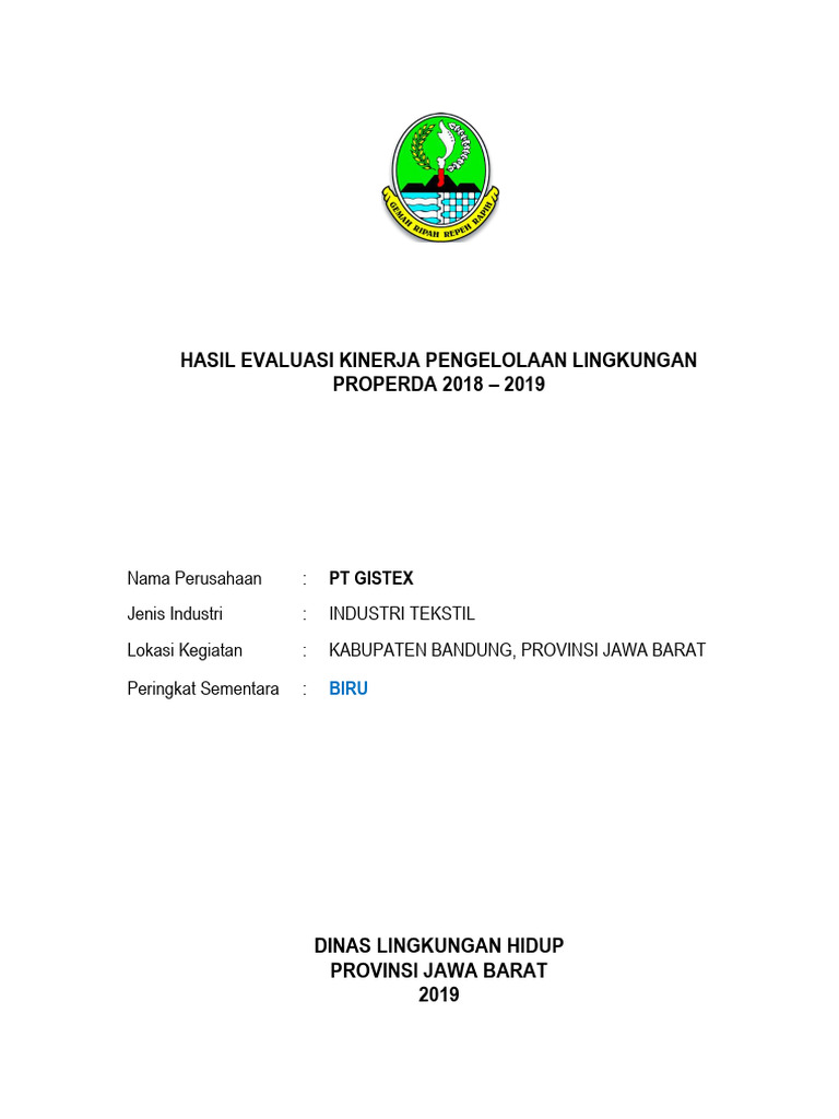 CONTOH RAPORT SEMENTARA PROPERDA 2019 PT Gistex | PDF