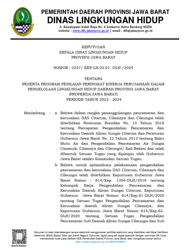 SK Peserta Properda 2024 19042024 0223128 Signed | PDF | Griya & Taman