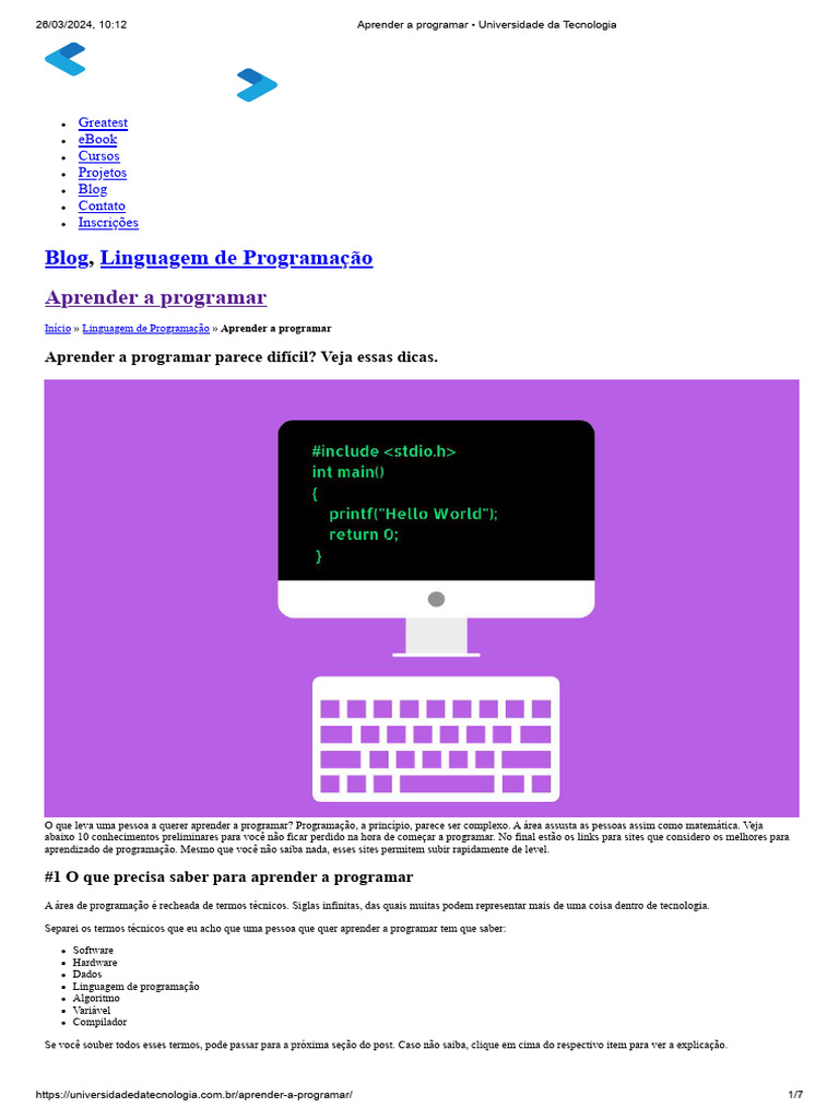Aprender A Programar - Universidade Da Tecnologia | PDF | Programação ...