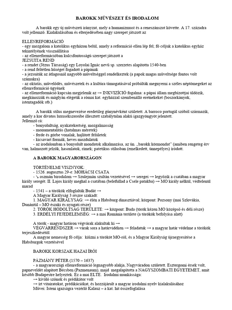 7 - Barokk Művészet És Irodalom | PDF