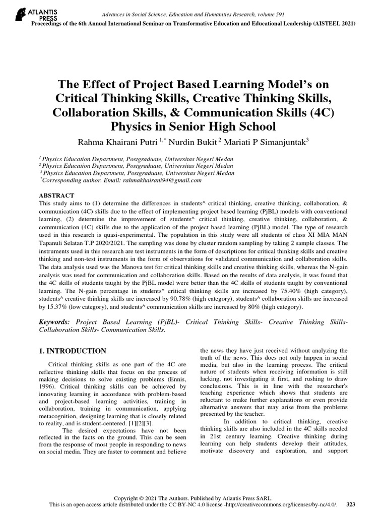 The Effect of Project Based Learning Models On CR | PDF | Creativity | Cognition