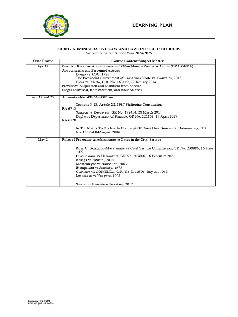 Admin 2024 Sched After Midterm | PDF | Constitutional Law | Government