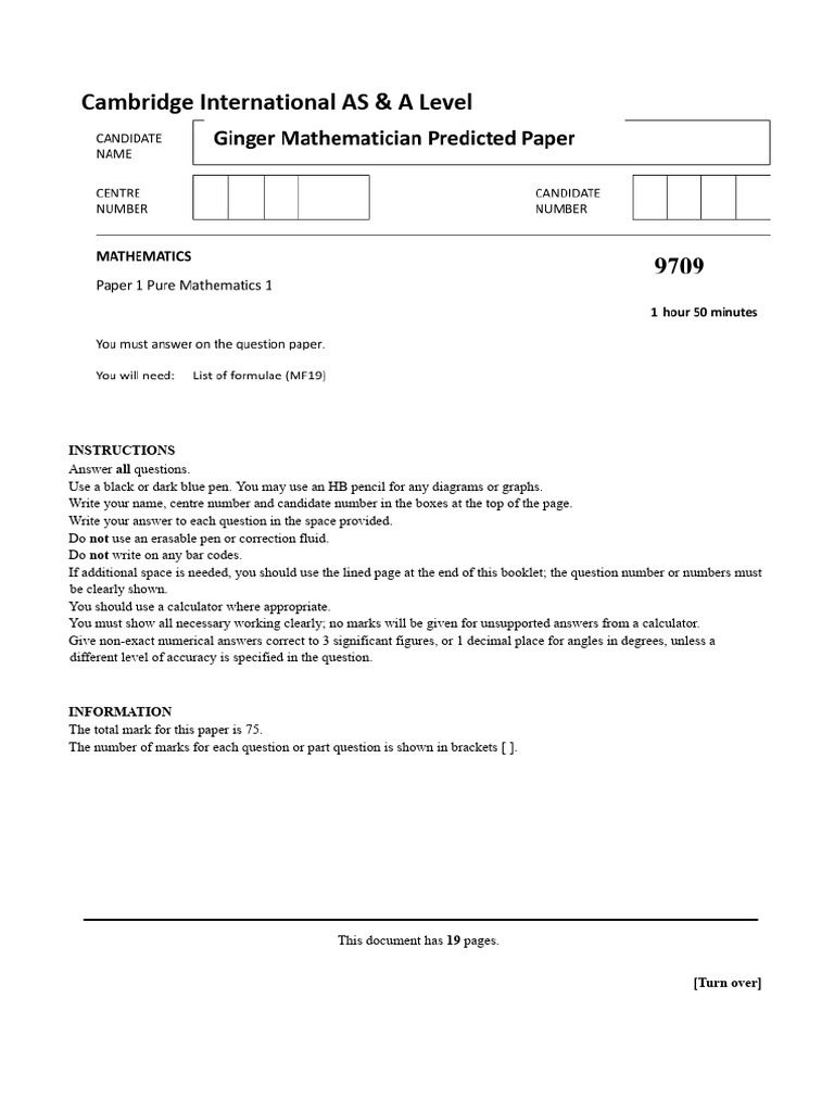 A-Level Maths Paper 1 Prediction Paper 2024 | PDF | Circle ...