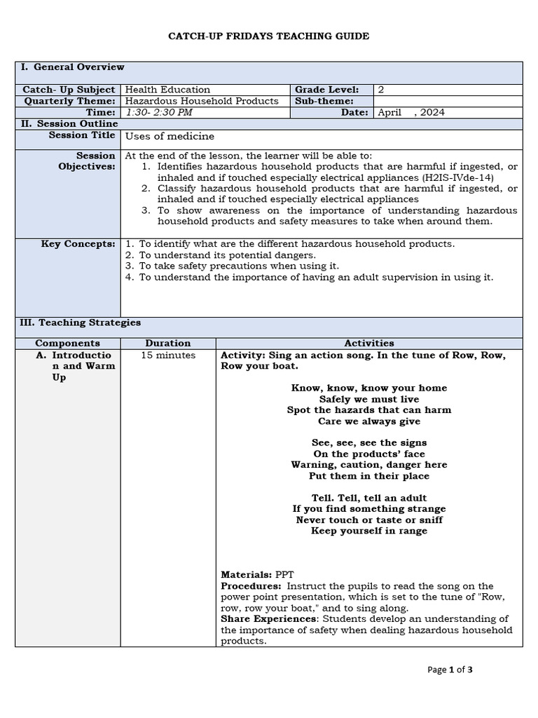 Grade 2 Hazardous Products Lesson | PDF | Hazards