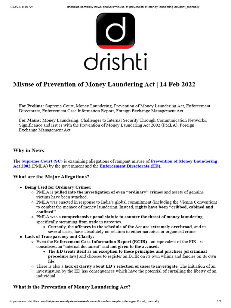 Misuse of Money Laundering Act | PDF | Money Laundering | Crime & Violence