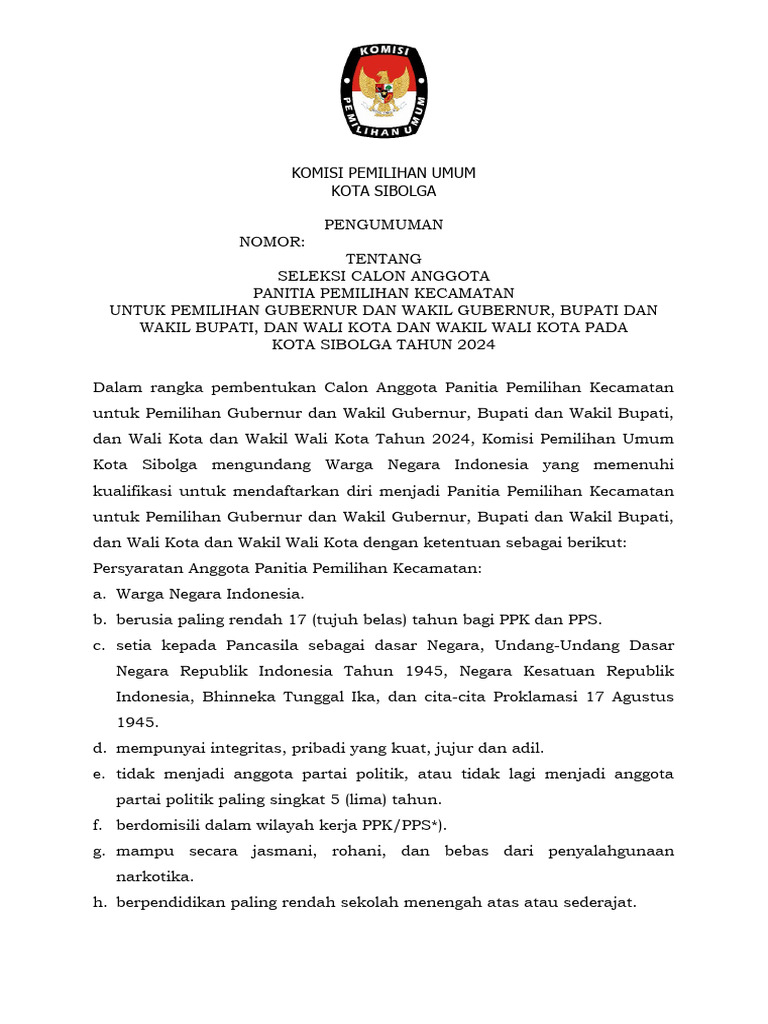 Pengumuman Pendaftaran PPK Dan PPS - Docx Final | PDF | Olahraga & Rekreasi