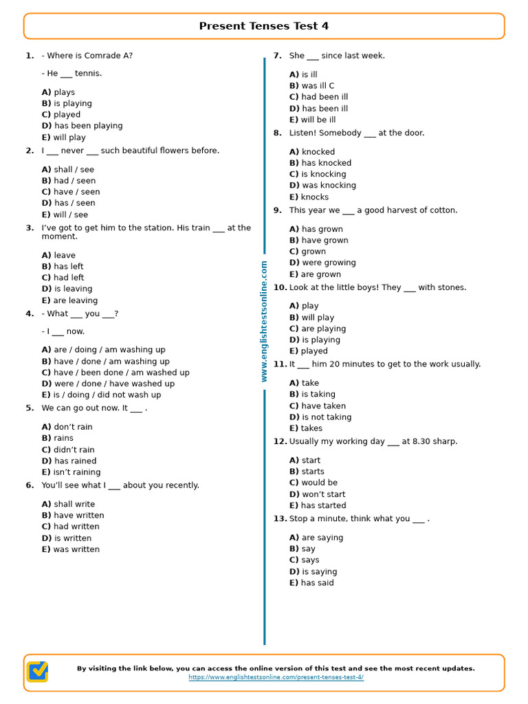 Present Tenses Quiz with Answers | PDF