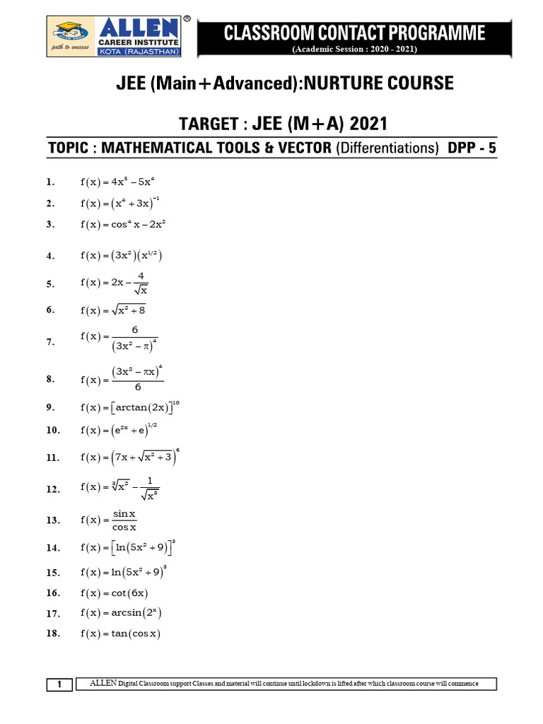 Physics - DPP 5 - Mathematical Tools & Vector - IIT | PDF