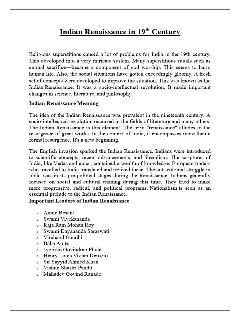 Indian Renaissance Meaning, Features, Important Leaders, Impact and ...