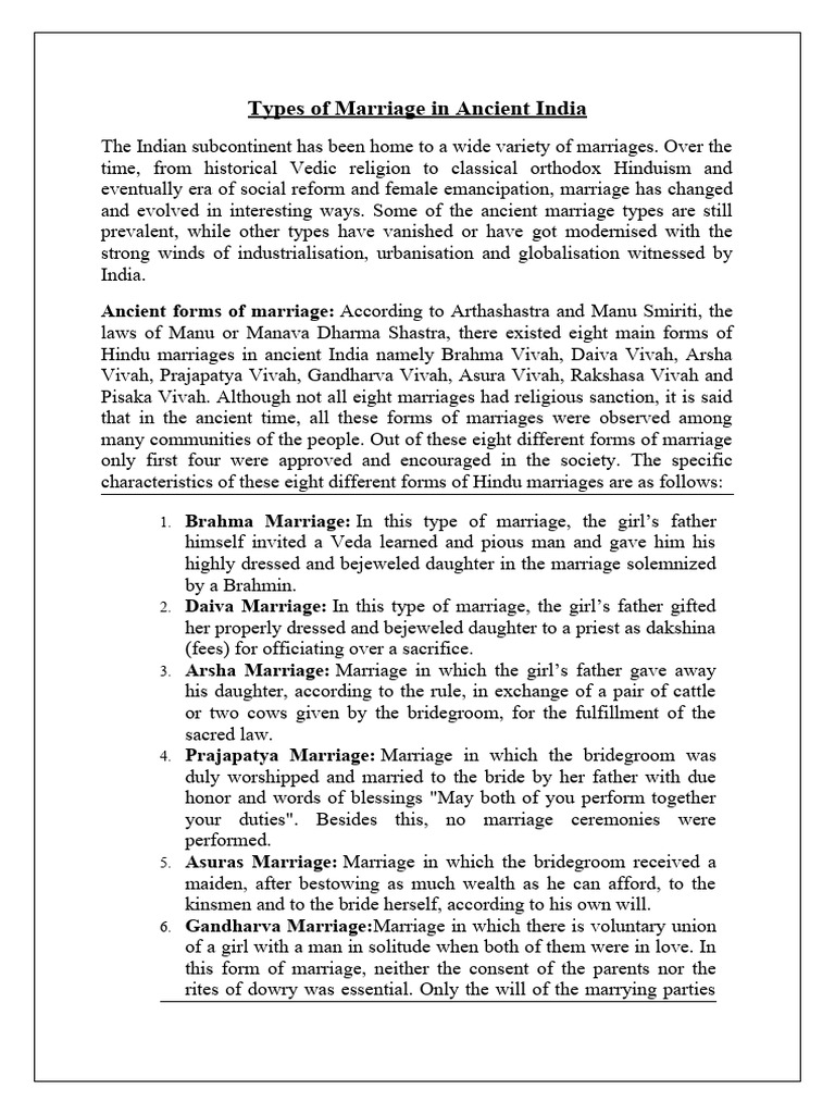 Types of Vedic Marriages Explained | PDF | Marriage