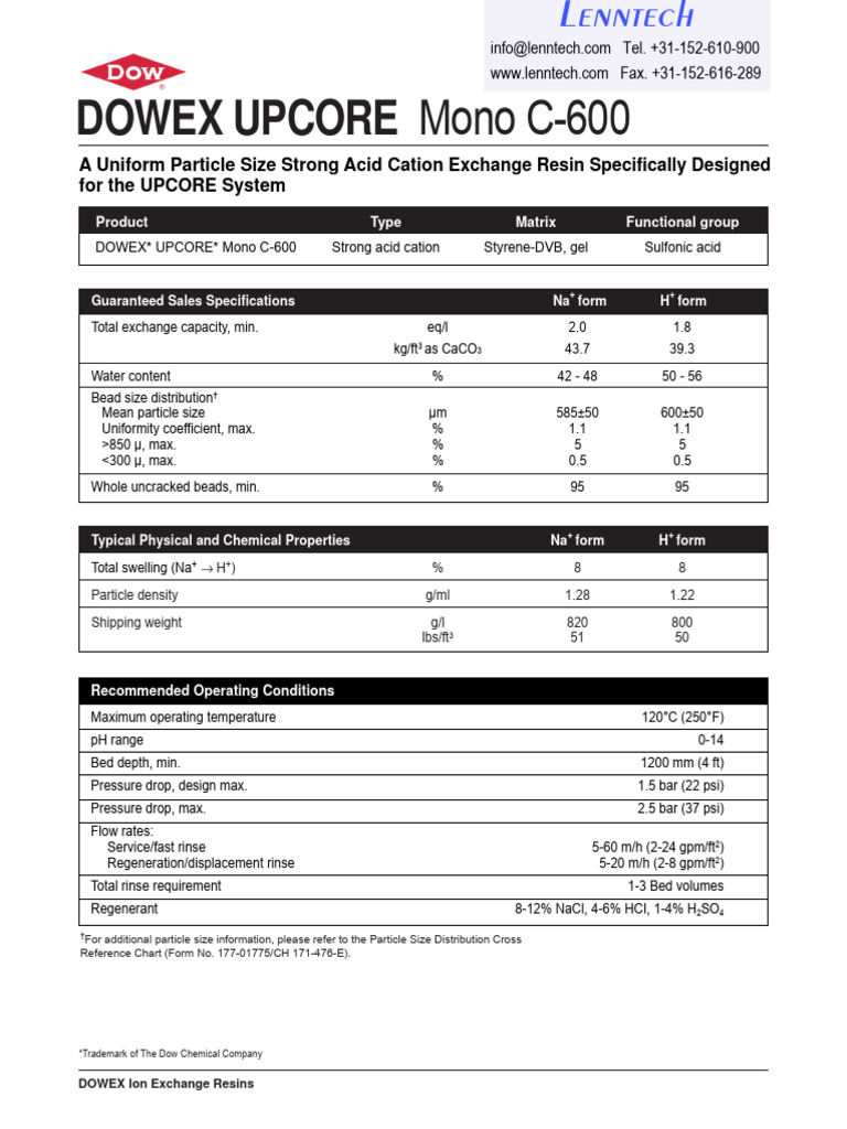 Dowex Upcore Mono C600 L | PDF | Chemical Compounds | Materials
