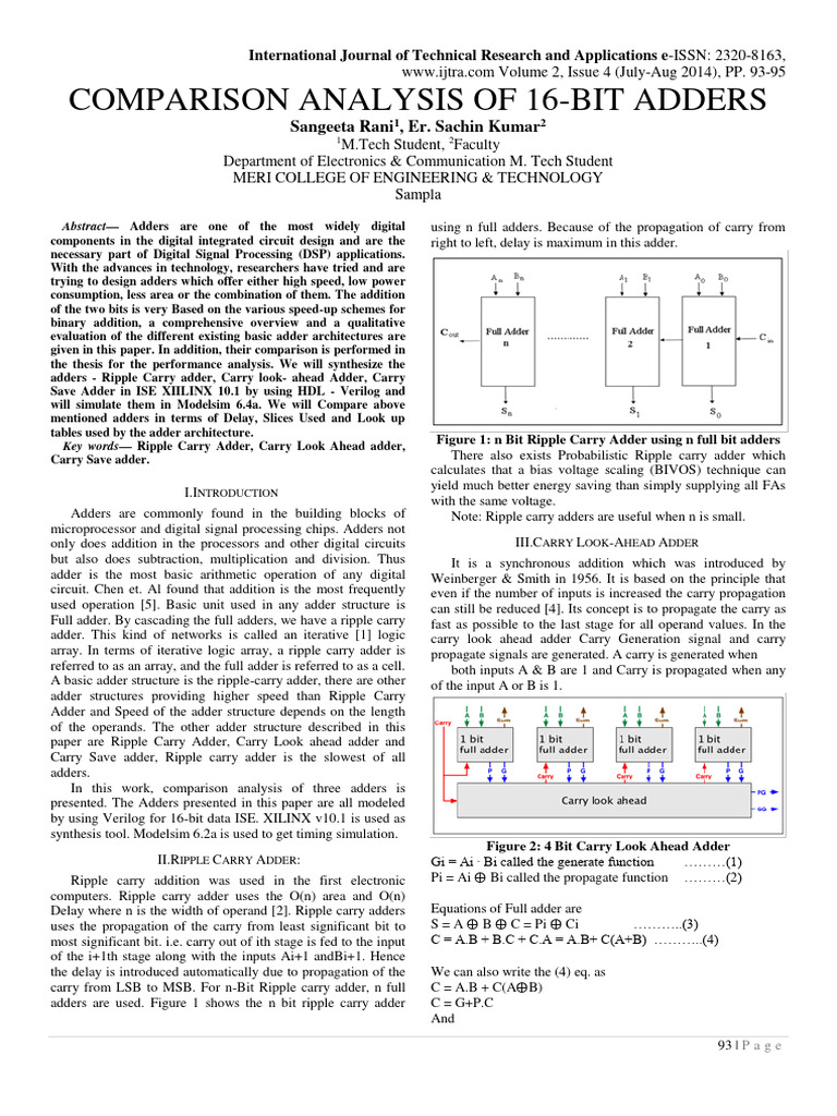 Comparison Analysis of 16-Bit Adders | PDF | Electrical Engineering ...