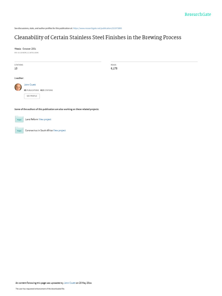 Brewing Equipment Cleanability Study | PDF | Surface Roughness | Corrosion