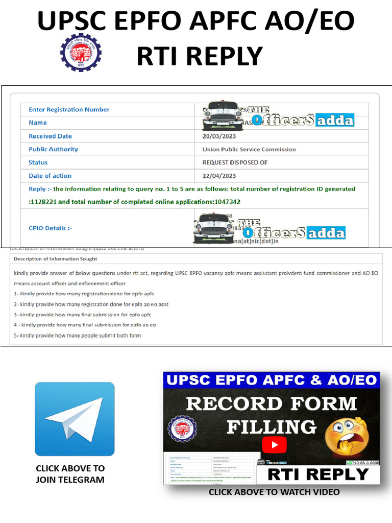 Rti Reply Form Filling Upsc Epfo Apfc Ao Eo | PDF