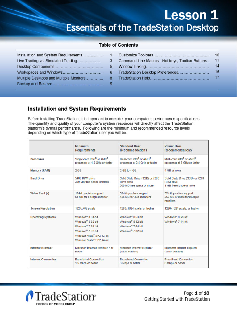 Lesson 1 - Essentials of The TradeStation Desktop | PDF | Window ...