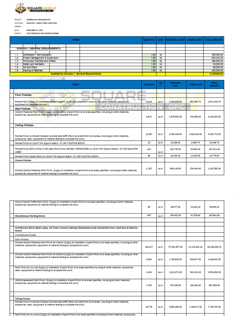 Boq Painting Sac | PDF | Concrete | Building Engineering