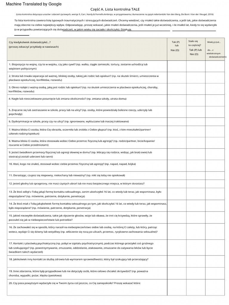 TALE Checklist Including TSQ - Dutch Version Jan 2016 Def | PDF